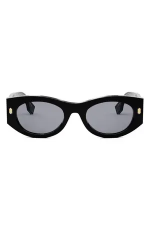 Fendi Fendi Roma 52mm Oval Sunglasses Shiny Black / Blue