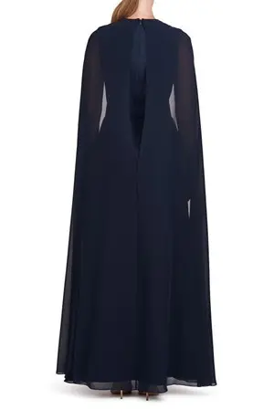 KAY UNGER Freya Belted Cape Gown