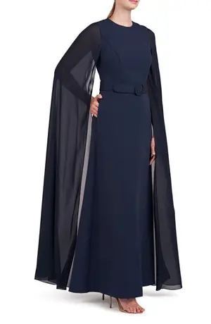 KAY UNGER Freya Belted Cape Gown