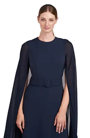 KAY UNGER Freya Belted Cape Gown