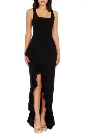 Dress The Population Charlene Ruffle Gown - Black