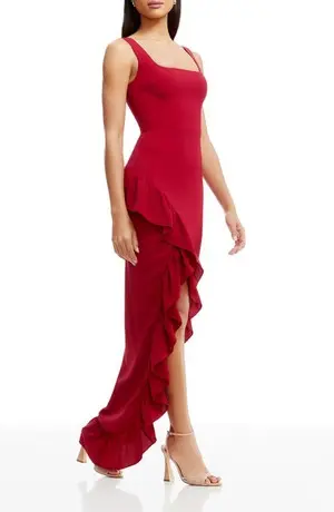 Dress The Population Charlene Ruffle Gown - Garnet