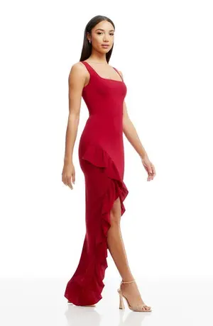 Dress The Population Charlene Ruffle Gown - Garnet