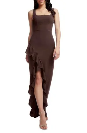 Dress The Population Charlene Ruffle Gown - Mocha