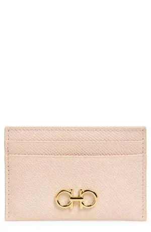 FERRAGAMO Gancini Leather Card Case - Ballet/macaron