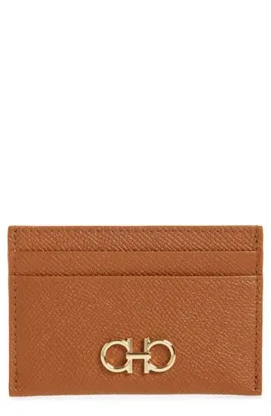 FERRAGAMO Gancini Leather Card Case - Natural Resort