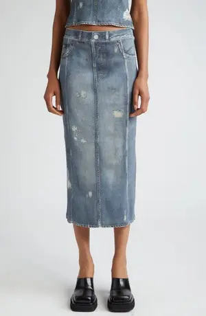 Acne Studios Etty Denim Trompe L'oeil Cotton Midi Skirt