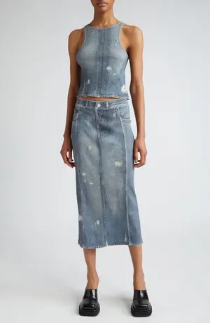Acne Studios Etty Denim Trompe L'oeil Cotton Midi Skirt