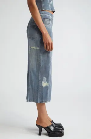 Acne Studios Etty Denim Trompe L'oeil Cotton Midi Skirt