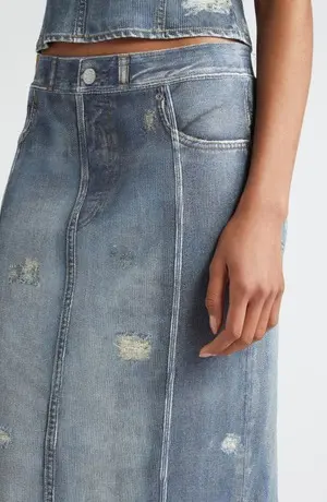 Acne Studios Etty Denim Trompe L'oeil Cotton Midi Skirt