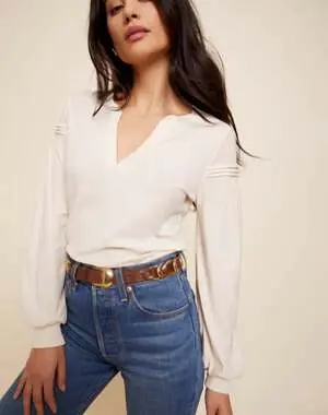 Nation Ltd Rooney Pintucked Yoke Tee In Parchment - Beige