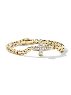 David Yurman Pavé Cross Bracelet In 18k Yellow Gold - Diamond