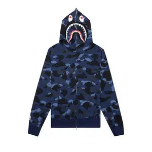 A BATHING APE Camo Shark Full Zip Hoodie - Blue