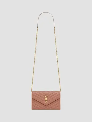 Saint Laurent Cassandre Envelope Chain Wallet - Barely Pink