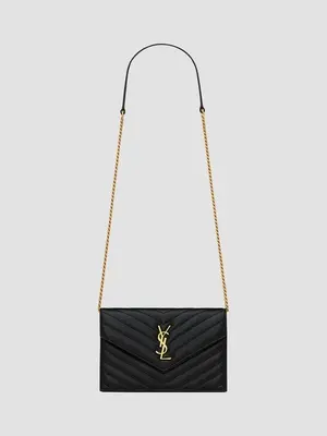 Saint Laurent Cassandre Envelope Chain Wallet - Black