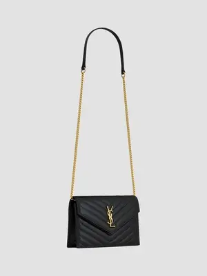 Saint Laurent Cassandre Envelope Chain Wallet - Black