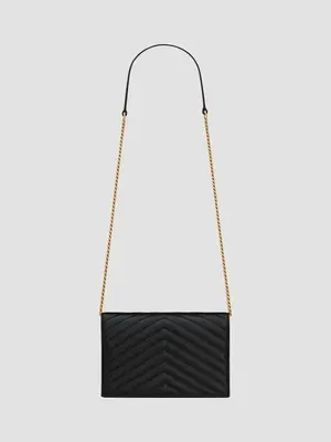 Saint Laurent Cassandre Envelope Chain Wallet - Black