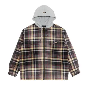 Supreme X Dickies Plaid Hooded Zip Up Shirt - Black
