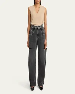 MAISON MARGIELA Slit Denim Pants - Black/deni