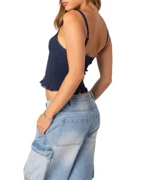 EDIKTED Lacey Knit Tank Top - Navy