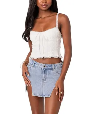 EDIKTED Lacey Knit Tank Top - White