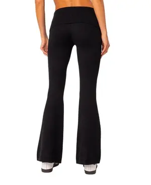 EDIKTED Desiree Knitted Low Rise Fold Over Pants - Black
