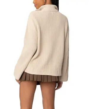 EDIKTED Amour High Neck Oversized Zip Sweater - Beige