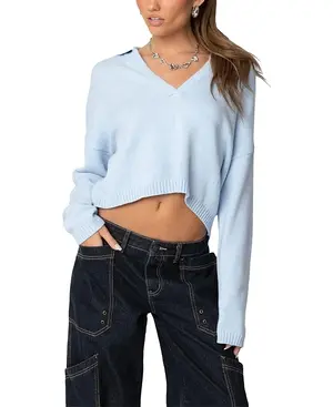 EDIKTED Marcie Oversized Cropped Sweater - Light Blue