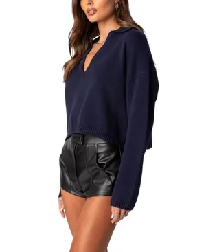 EDIKTED Marcie Oversized Cropped Sweater - Navy