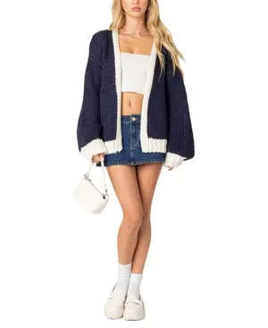 EDIKTED Contrast Chunky Knit Cardigan