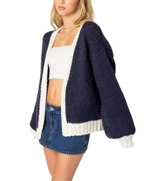 EDIKTED Contrast Chunky Knit Cardigan
