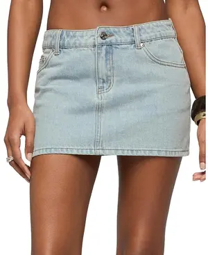 EDIKTED Low Rise Denim Micro Skirt - Light-blue-washed
