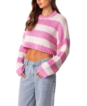 EDIKTED Ozzy Knitted Cropped Sweater - Pink