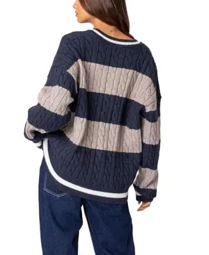 EDIKTED Romie V Neck Cable Knit Sweater