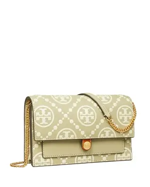 Tory Burch T Monogram Contrast Embossed Leather Chain Wallet