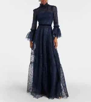 Costarellos Ruched Lace Gown