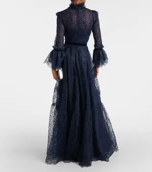Costarellos Ruched Lace Gown