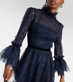 Costarellos Ruched Lace Gown