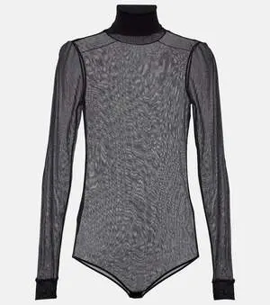 MAISON MARGIELA Mockneck Sheer Mesh Bodysuit - Black