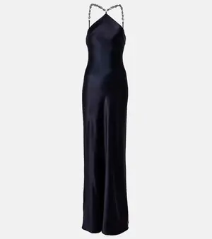 Staud Cadence Halterneck Satin Slip Maxi Dress - Blue