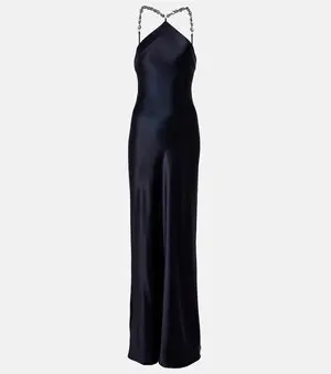 Staud Cadence Halterneck Satin Slip Dress - Blue