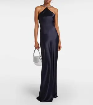 Staud Cadence Halterneck Satin Slip Maxi Dress - Blue