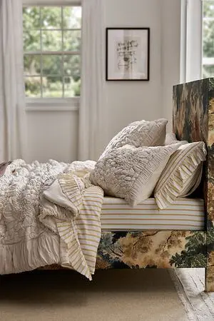 Anthropologie Dahlia 100% Cotton Jersey Floral Quilt - Ivory