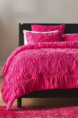 Anthropologie Dahlia 100% Cotton Jersey Floral Quilt Pink