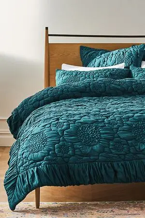 Anthropologie Dahlia 100% Cotton Jersey Floral Quilt - Teal