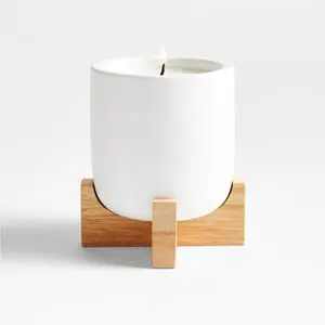 Crate & Barrel Wilmette 1-wick Citronella Candle With Wooden Stand - Natural/white