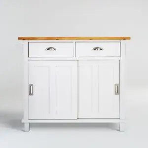 Crate & Barrel Belmont White Kitchen Island - Natural/white