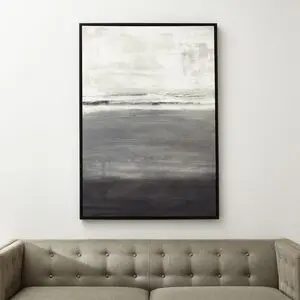 Crate & Barrel "gray Horizon" Framed Textured Wall Art Print 41.75"x59.75" - Black/grey