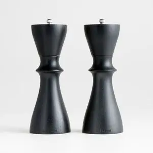 Crate & Barrel Aster Ebonized Wooden Salt & Pepper Mill Grinder Set - Black