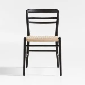 Crate & Barrel Lausen Natural Wood Dining Side Chair - Black/natural